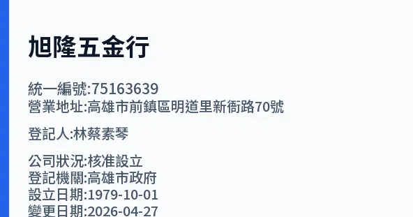 旭隆五金行的照片-統編 75163639(高雄市) 公司登記資料與營業項目詳細圖表