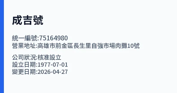 成吉號的照片-統編 75164980(高雄市) 公司登記資料與營業項目詳細圖表