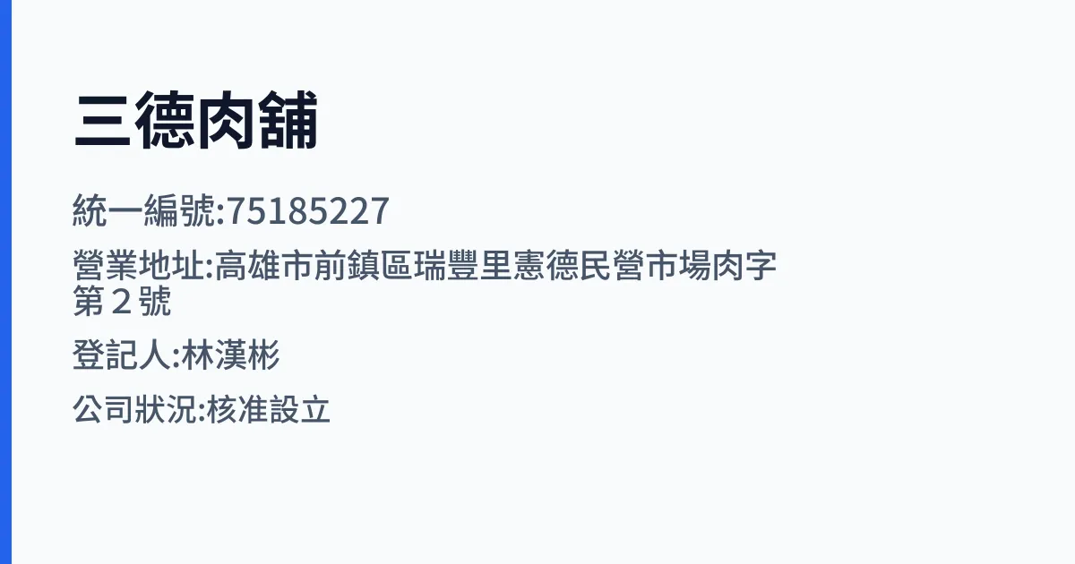 三德肉舖 - 統編 75185227(高雄市) 公司登記資料與營業項目詳細圖表
