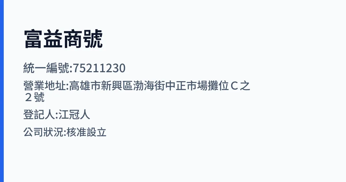 富益商號 - 統編 75211230(高雄市) 公司登記資料與營業項目詳細圖表