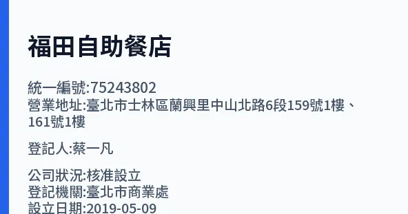 福田自助餐店的照片-統編 75243802(臺北市) 公司登記資料與營業項目詳細圖表