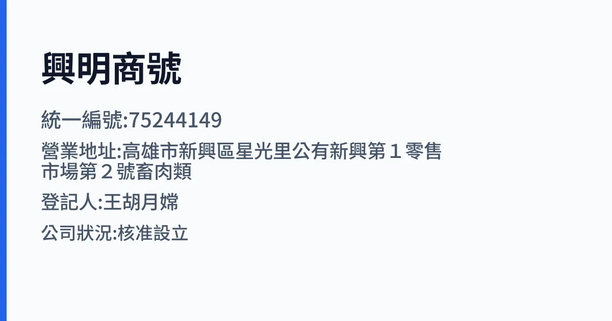 興明商號 - 統編 75244149(高雄市) 公司登記資料與營業項目詳細圖表