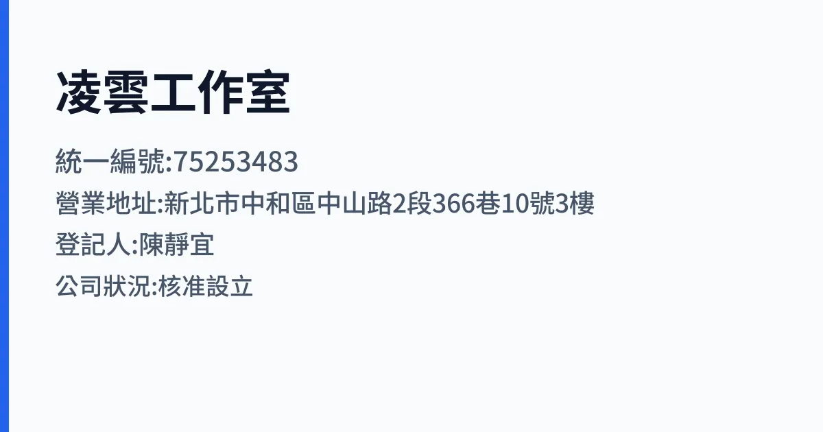 凌雲工作室 - 統編 75253483(新北市) 公司登記資料與營業項目詳細圖表