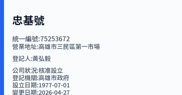 忠基號的照片-統編 75253672(高雄市) 公司登記資料與營業項目詳細圖表