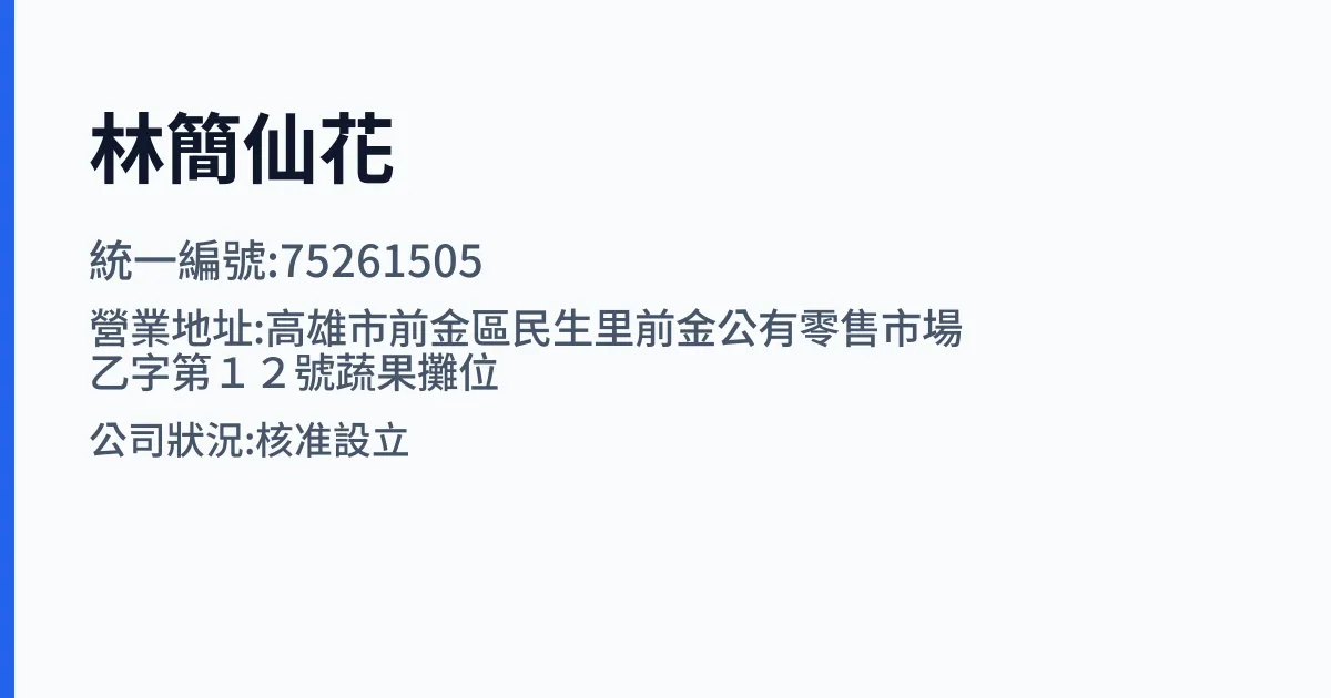 林簡仙花 - 統編 75261505(高雄市) 公司登記資料與營業項目詳細圖表