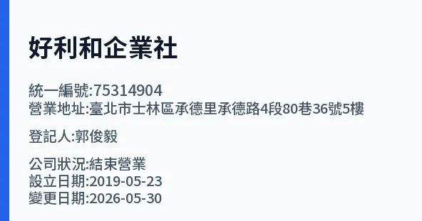 好利和企業社的照片-統編 75314904(臺北市) 公司登記資料與營業項目詳細圖表