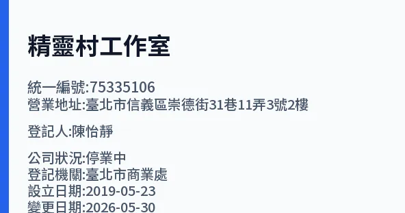 精靈村工作室的照片-統編 75335106(臺北市) 公司登記資料與營業項目詳細圖表