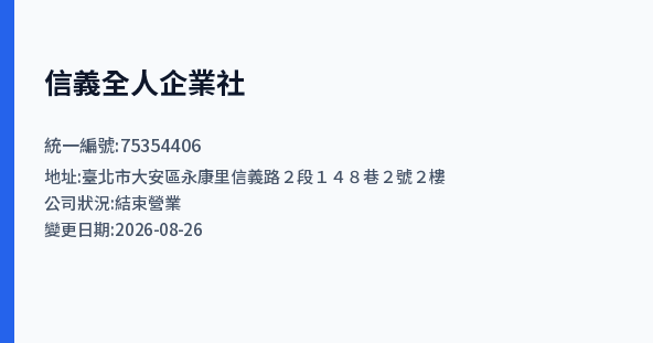 信義全人企業社的照片-統編 75354406(臺北市) 公司登記資料與營業項目詳細圖表