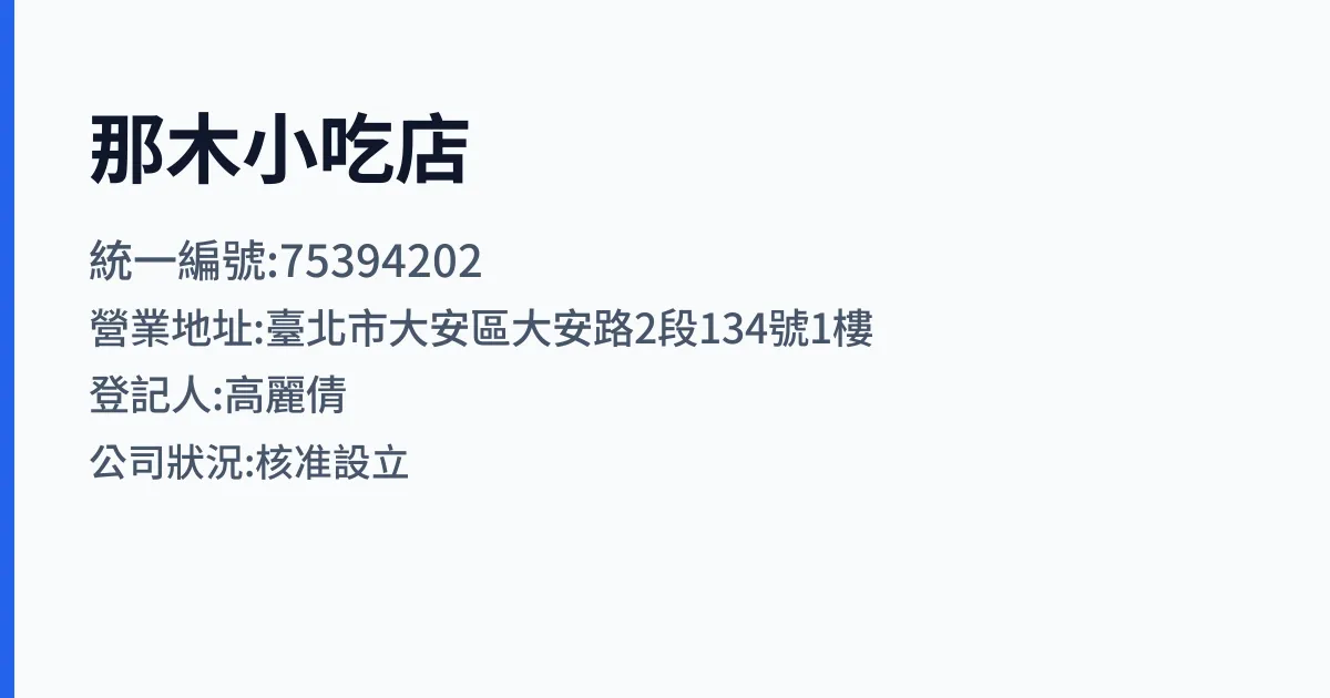 那木小吃店 - 統編 75394202(臺北市) 公司登記資料與營業項目詳細圖表