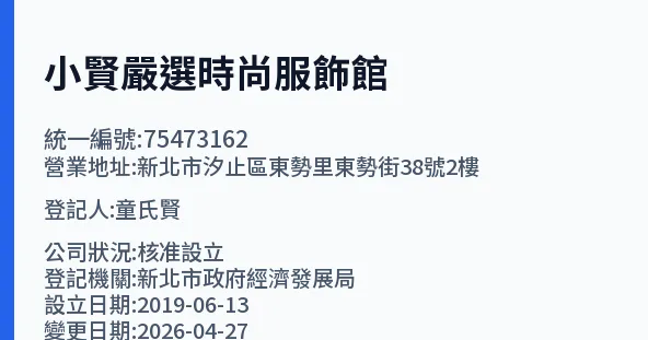 小賢嚴選時尚服飾館的照片-統編 75473162(新北市) 公司登記資料與營業項目詳細圖表