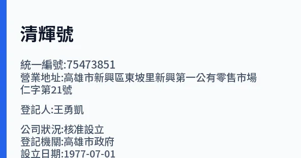 清輝號的照片-統編 75473851(高雄市) 公司登記資料與營業項目詳細圖表