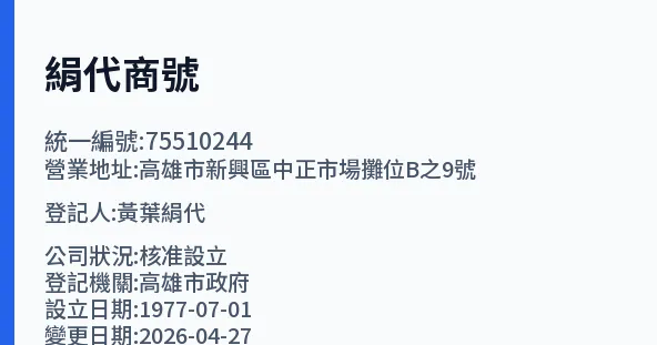 絹代商號的照片-統編 75510244(高雄市) 公司登記資料與營業項目詳細圖表