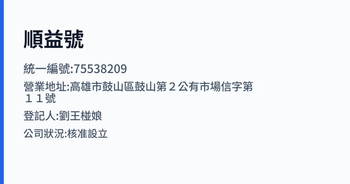 順益號 - 統編 75538209(高雄市) 公司登記資料與營業項目詳細圖表