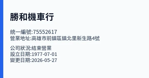 勝和機車行的照片-統編 75552617(高雄市) 公司登記資料與營業項目詳細圖表