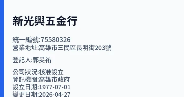 新光興五金行的照片-統編 75580326(高雄市) 公司登記資料與營業項目詳細圖表