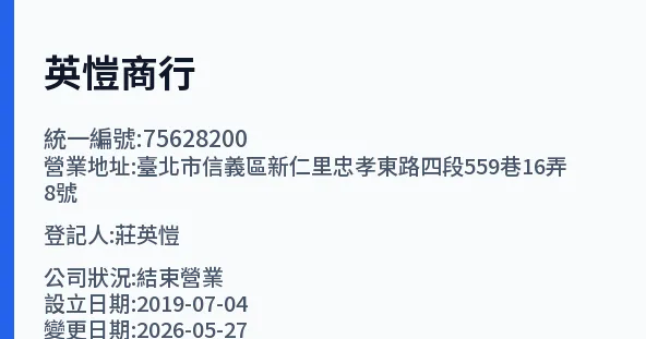 英愷商行的照片-統編 75628200(臺北市) 公司登記資料與營業項目詳細圖表