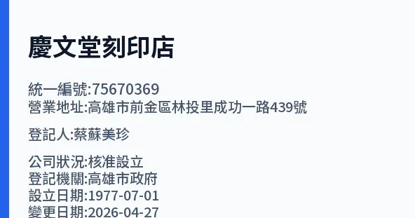 慶文堂刻印店的照片-統編 75670369(高雄市) 公司登記資料與營業項目詳細圖表