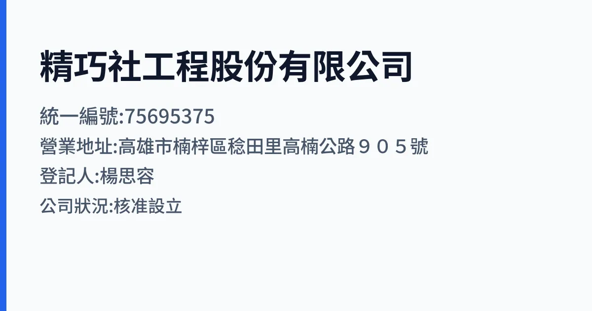 精巧社工程股份有限公司 - 統編 75695375(高雄市) 公司登記資料與營業項目詳細圖表