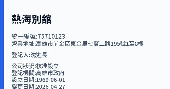 熱海別舘的照片-統編 75710123(高雄市) 公司登記資料與營業項目詳細圖表