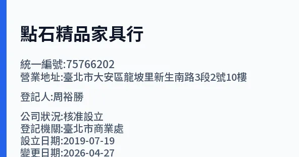 點石精品家具行的照片-統編 75766202(臺北市) 公司登記資料與營業項目詳細圖表