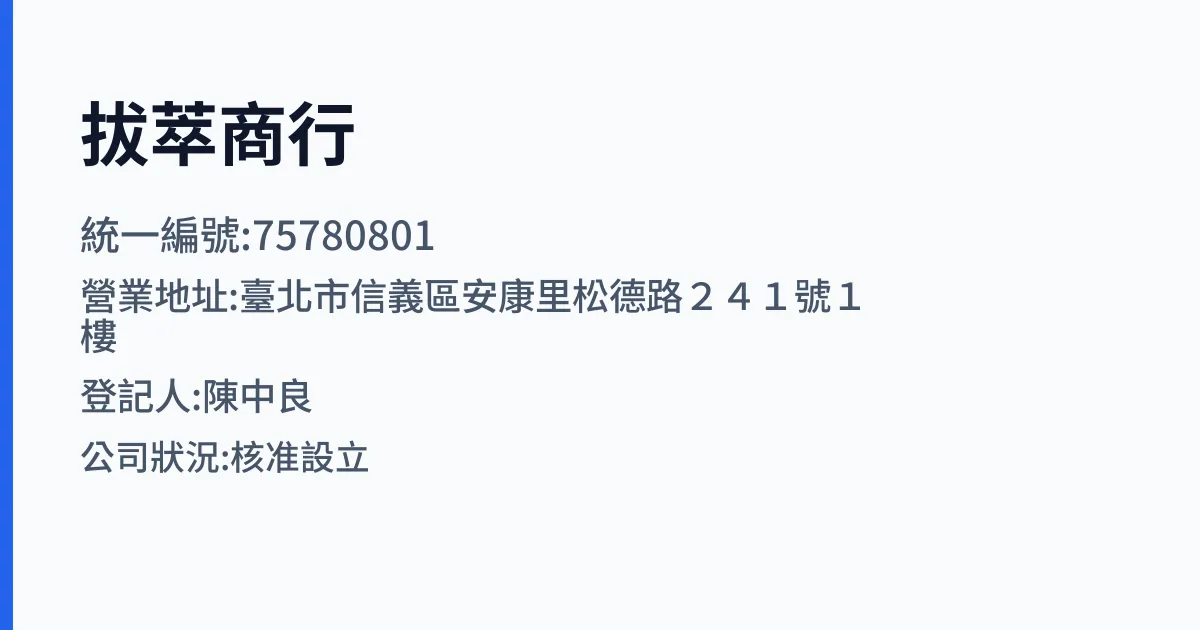 拔萃商行 - 統編 75780801(臺北市) 公司登記資料與營業項目詳細圖表