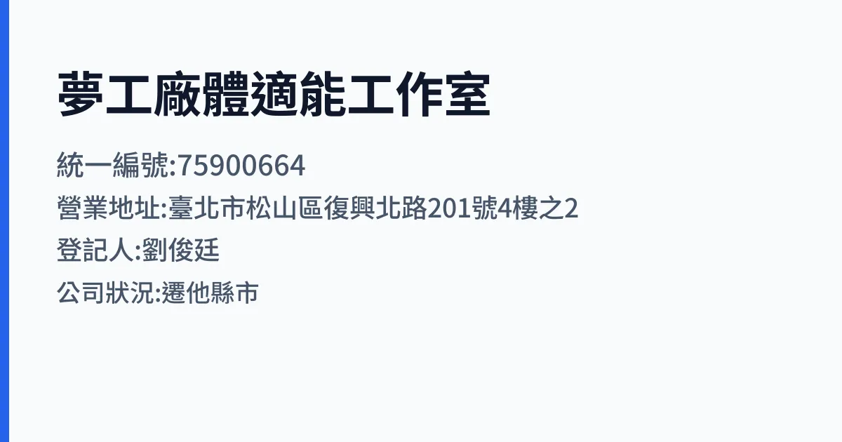 夢工廠體適能工作室 - 統編 75900664(新北市) 公司登記資料與營業項目詳細圖表