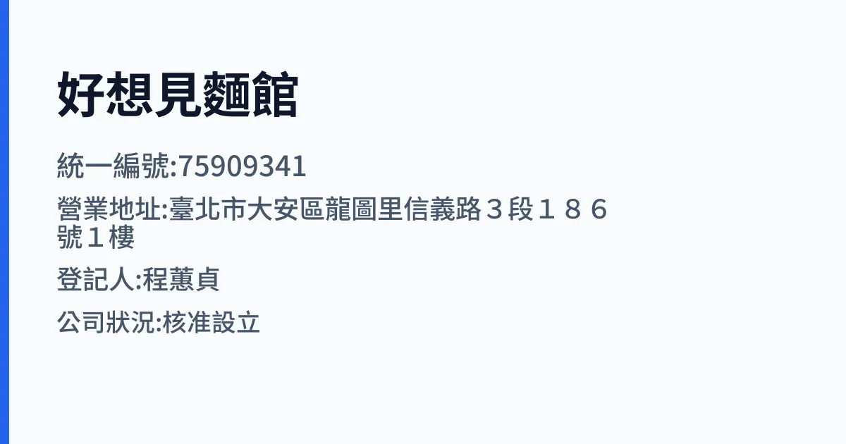 好想見麵館 - 統編 75909341(臺北市) 公司登記資料與營業項目詳細圖表