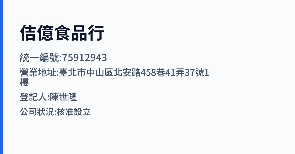 佶億食品行 - 統編 75912943(臺北市) 公司登記資料與營業項目詳細圖表