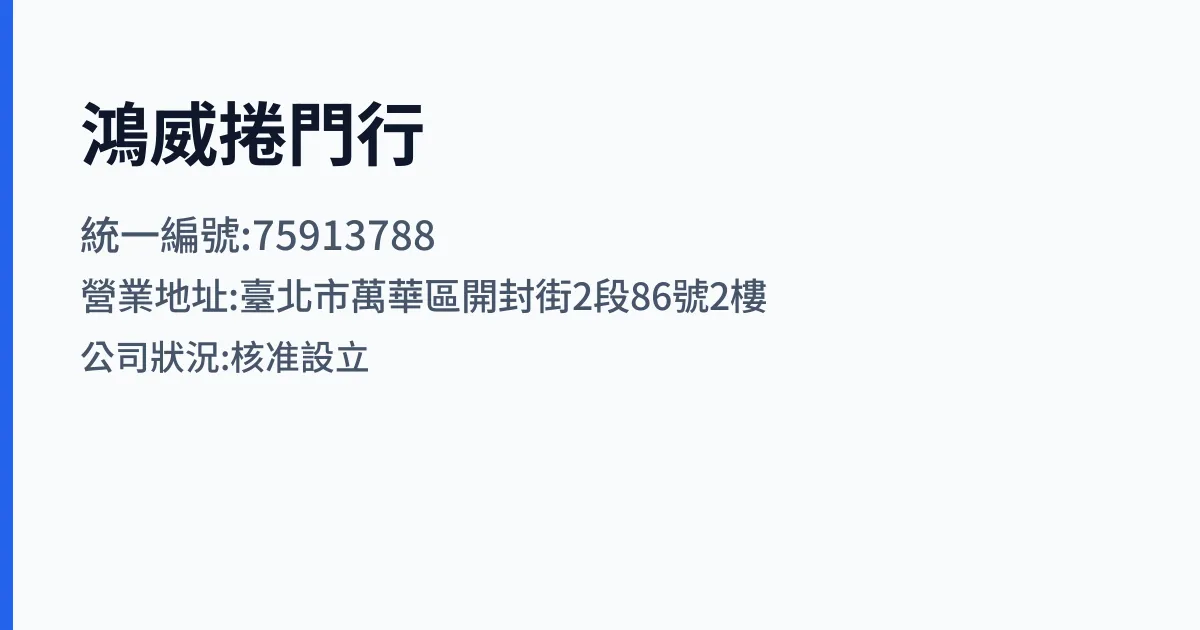 鴻威捲門行 - 統編 75913788(臺北市) 公司登記資料與營業項目詳細圖表