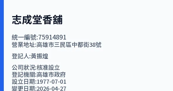 志成堂香舖的照片-統編 75914891(高雄市) 公司登記資料與營業項目詳細圖表