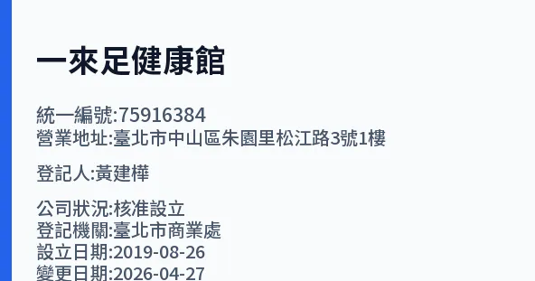 一來足健康館的照片-統編 75916384(臺北市) 公司登記資料與營業項目詳細圖表