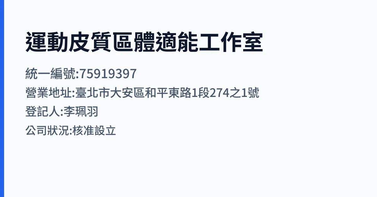 運動皮質區體適能工作室 - 統編 75919397(臺北市) 公司登記資料與營業項目詳細圖表