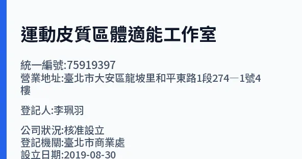 運動皮質區體適能工作室的照片-統編 75919397(臺北市) 公司登記資料與營業項目詳細圖表