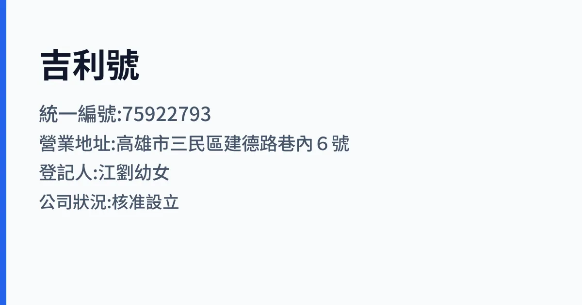 吉利號 - 統編 75922793(高雄市) 公司登記資料與營業項目詳細圖表