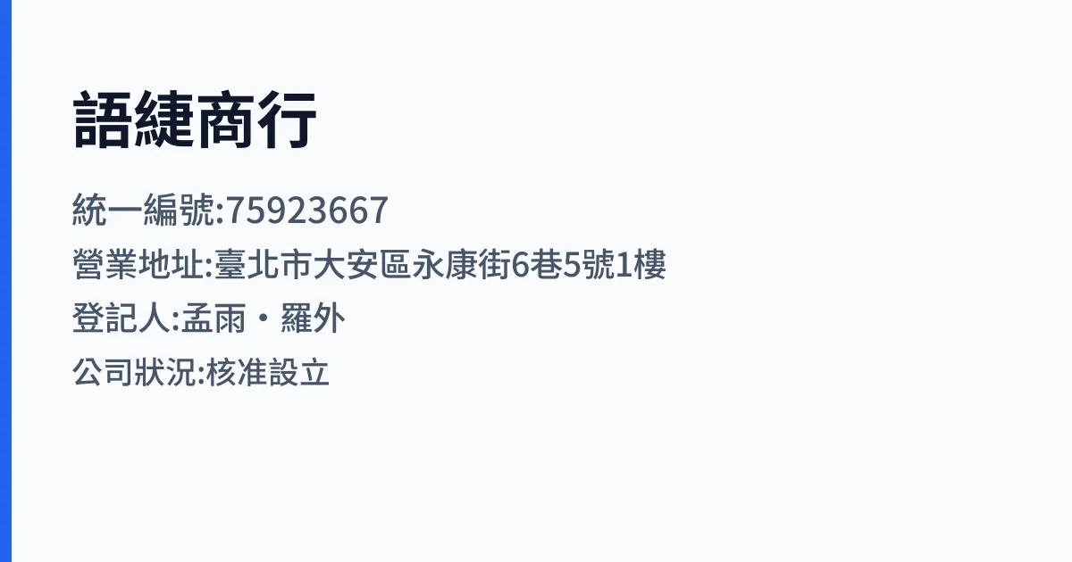 語緁商行 - 統編 75923667(臺北市) 公司登記資料與營業項目詳細圖表