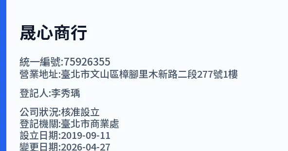 晟心商行的照片-統編 75926355(臺北市) 公司登記資料與營業項目詳細圖表