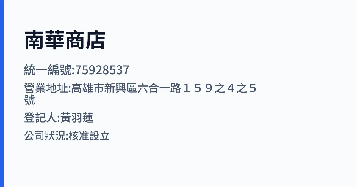 南華商店 - 統編 75928537(高雄市) 公司登記資料與營業項目詳細圖表
