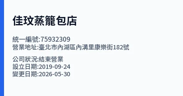 佳玟蒸籠包店的照片-統編 75932309(臺北市) 公司登記資料與營業項目詳細圖表