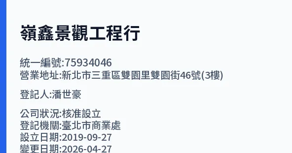 嶺鑫景觀工程行的照片-統編 75934046(新北市) 公司登記資料與營業項目詳細圖表