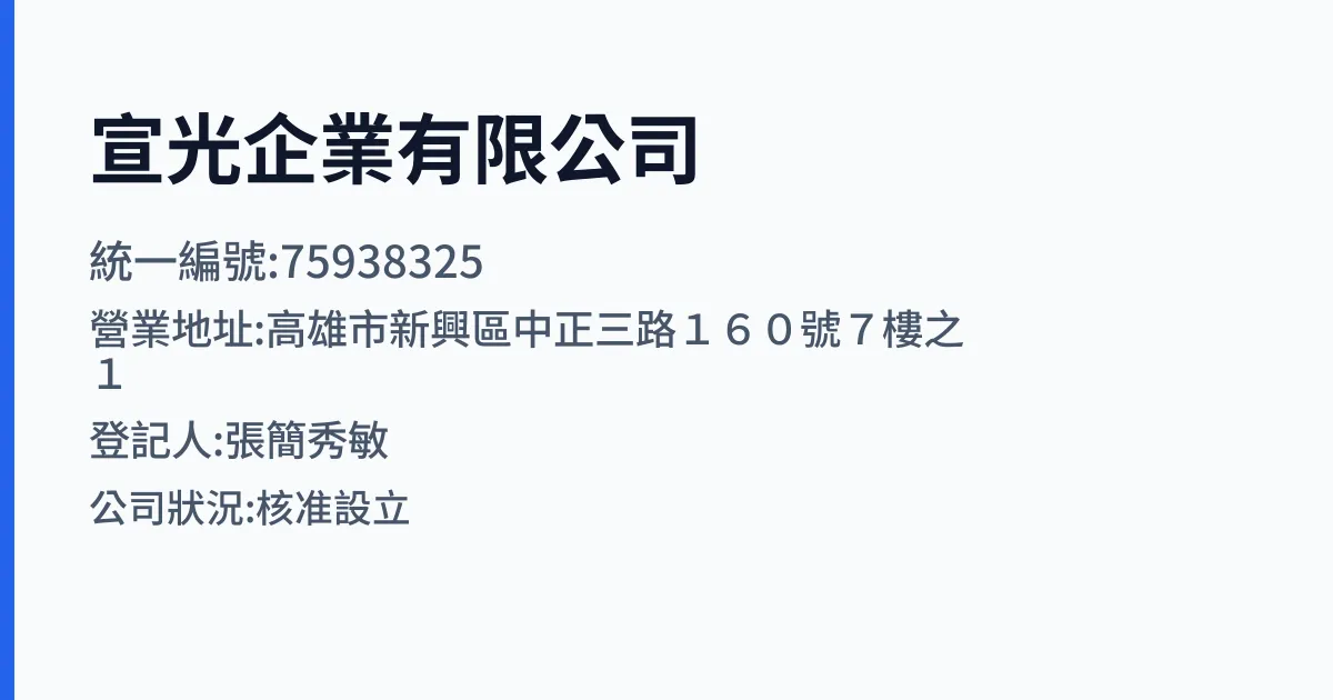 宣光企業有限公司 - 統編 75938325(高雄市) 公司登記資料與營業項目詳細圖表