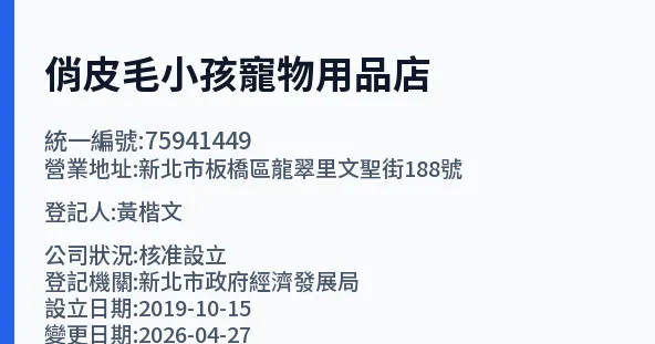 俏皮毛小孩寵物用品店的照片-統編 75941449(新北市) 公司登記資料與營業項目詳細圖表