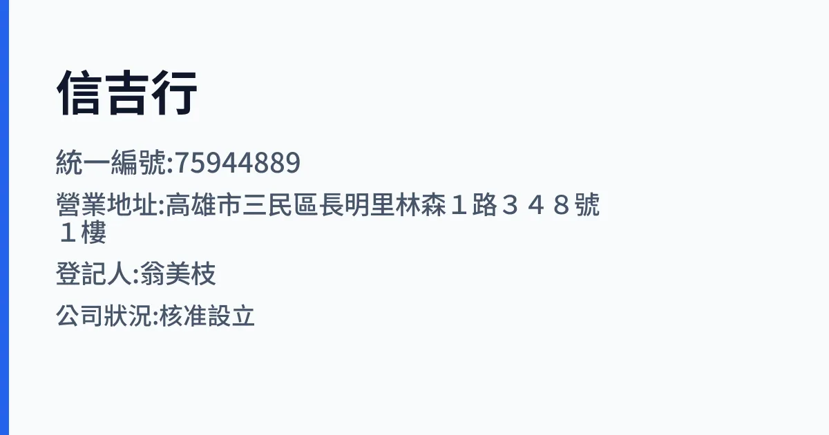 信吉行 - 統編 75944889(高雄市) 公司登記資料與營業項目詳細圖表