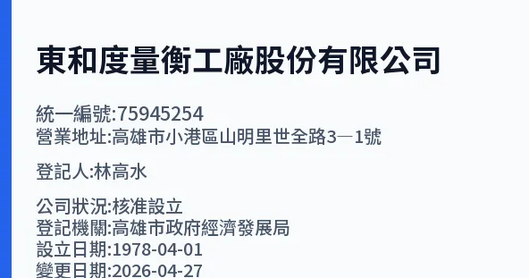 東和度量衡工廠股份有限公司的照片-統編 75945254(高雄市) 公司登記資料與營業項目詳細圖表