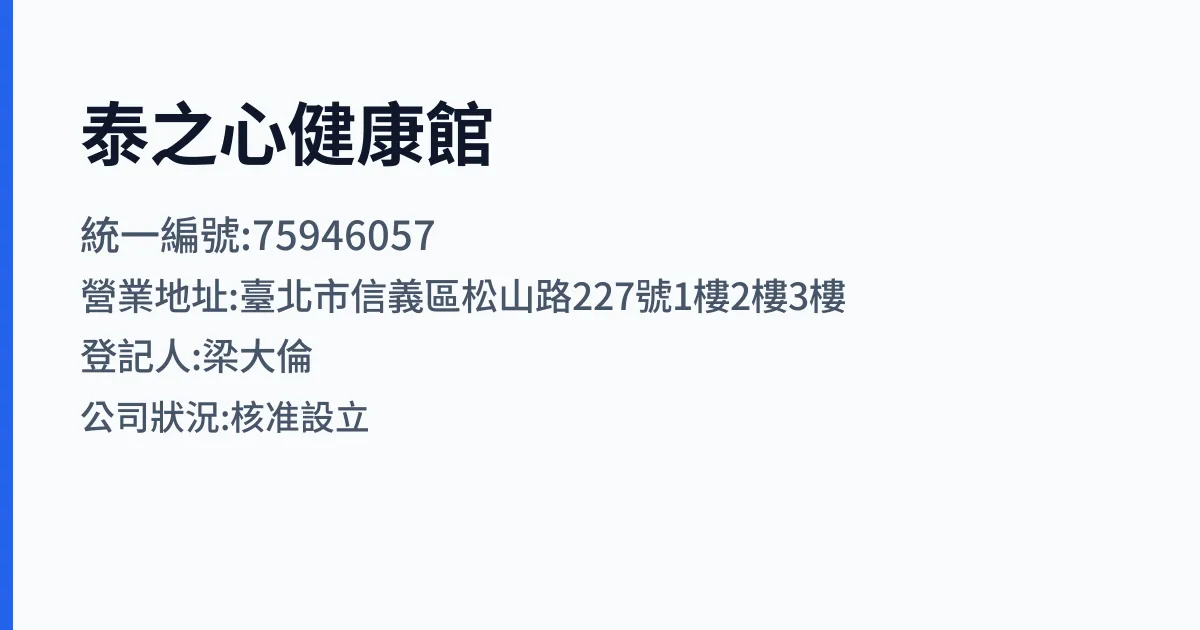 泰之心健康館 - 統編 75946057(臺北市) 公司登記資料與營業項目詳細圖表