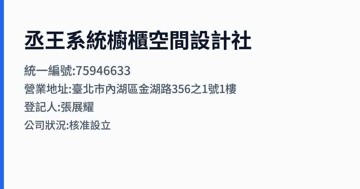 丞王系統櫥櫃空間設計社 - 統編 75946633(臺北市) 公司登記資料與營業項目詳細圖表
