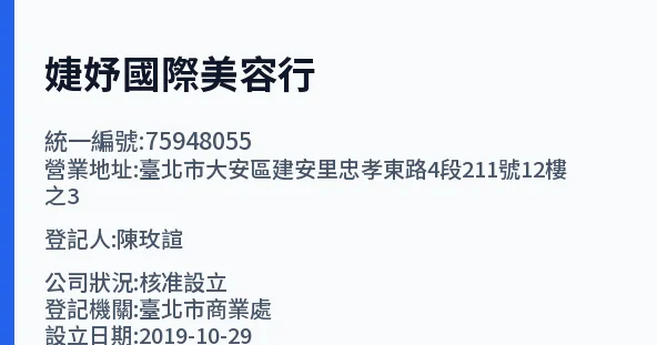 婕妤國際美容行的照片-統編 75948055(臺北市) 公司登記資料與營業項目詳細圖表