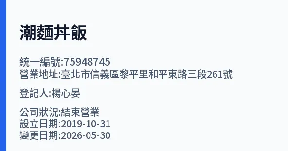 潮麵丼飯的照片-統編 75948745(臺北市) 公司登記資料與營業項目詳細圖表