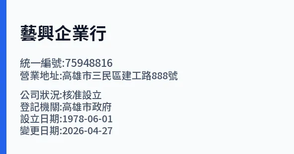藝興企業行的照片-統編 75948816(高雄市) 公司登記資料與營業項目詳細圖表