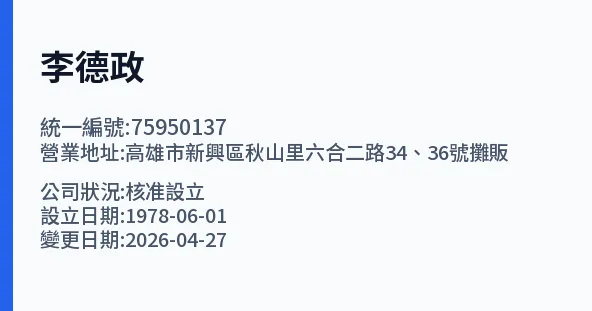 李德政的照片-統編 75950137(高雄市) 公司登記資料與營業項目詳細圖表