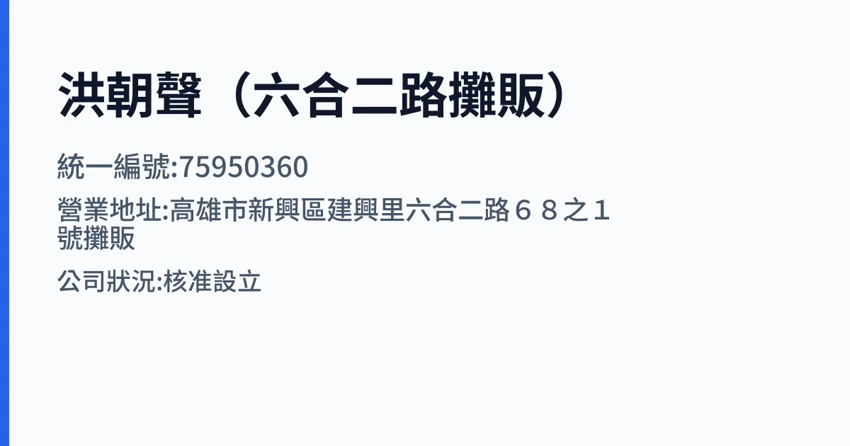 洪朝聲(六合二路攤販) - 統編 75950360(高雄市) 公司登記資料與營業項目詳細圖表